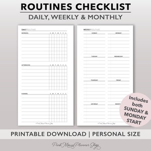 Routine Checklist Printable Planner Insert, Daily Routine Page, Weekly ...
