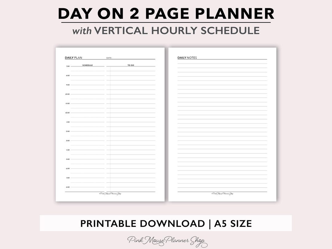 Two Page per Day Daily Planner Printable for A5, Day on 2 Page Planner ...