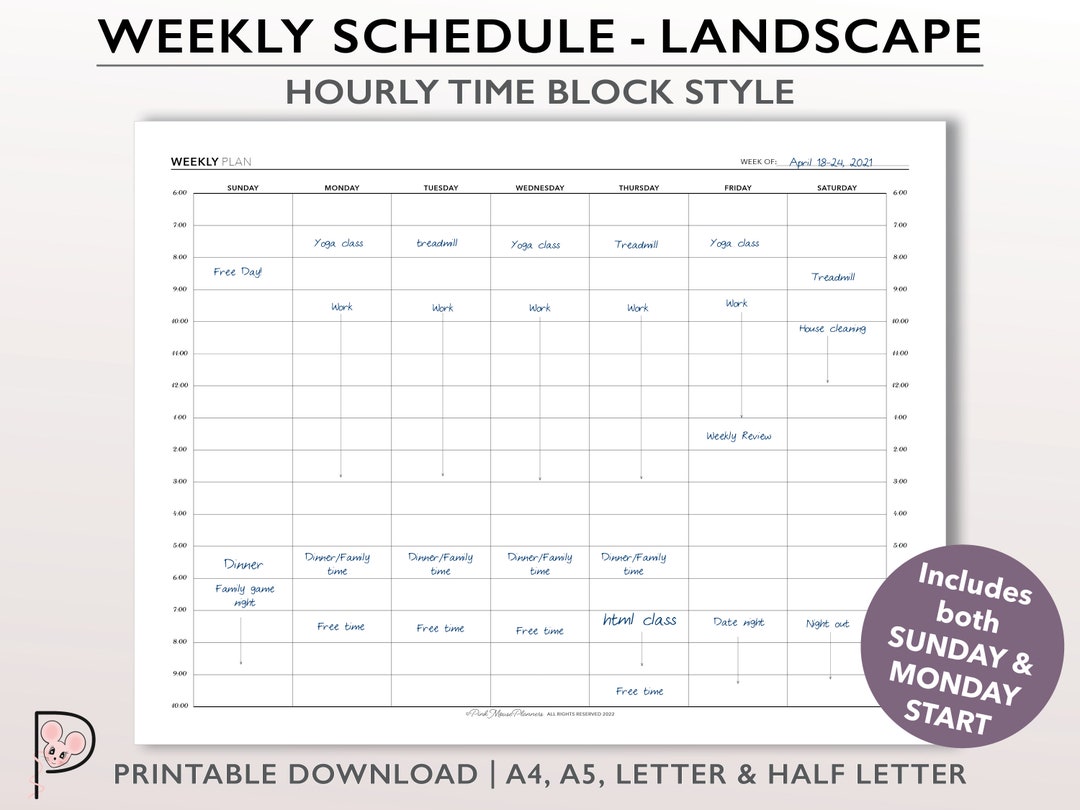 Undated Weekly Schedule Printable Time Block Planner Insert - Etsy