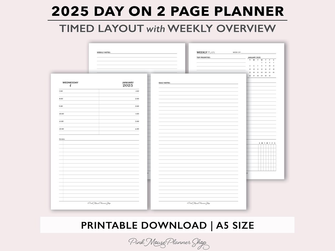 2025 Two Page per Day Daily Planner Printable W/ Weekly Dashboard ...