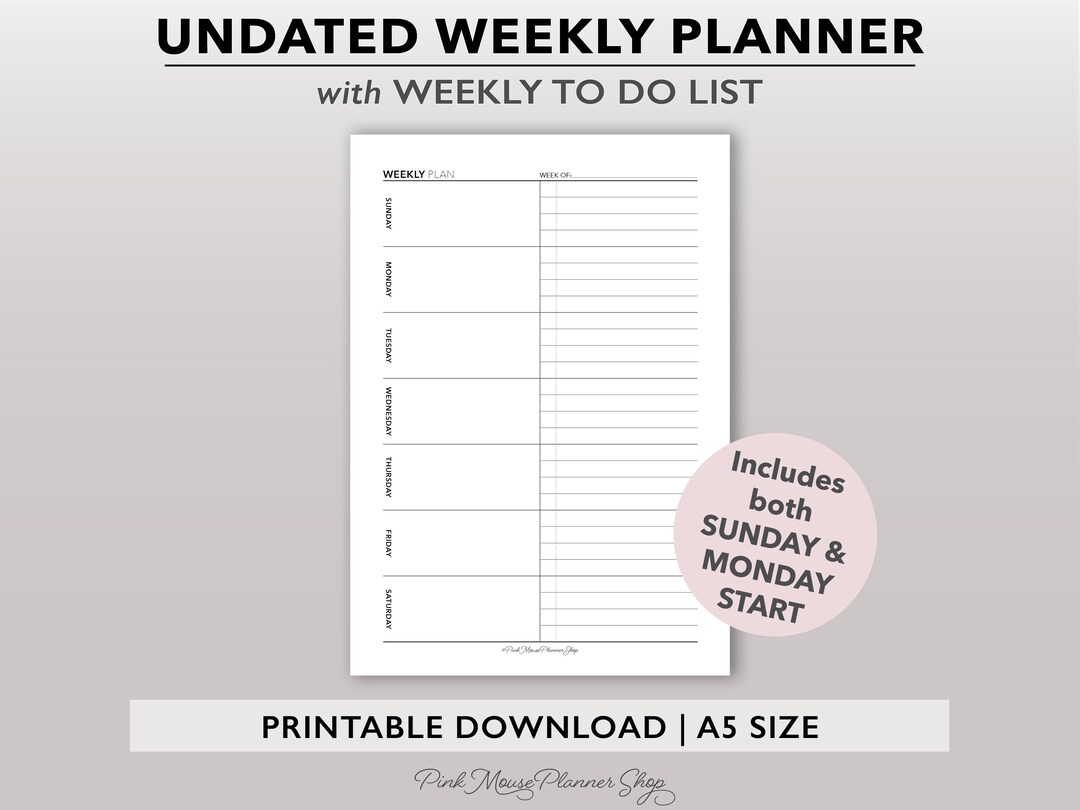 Weekly Planner Printable, Week on One Page Weekly Planner Template ...