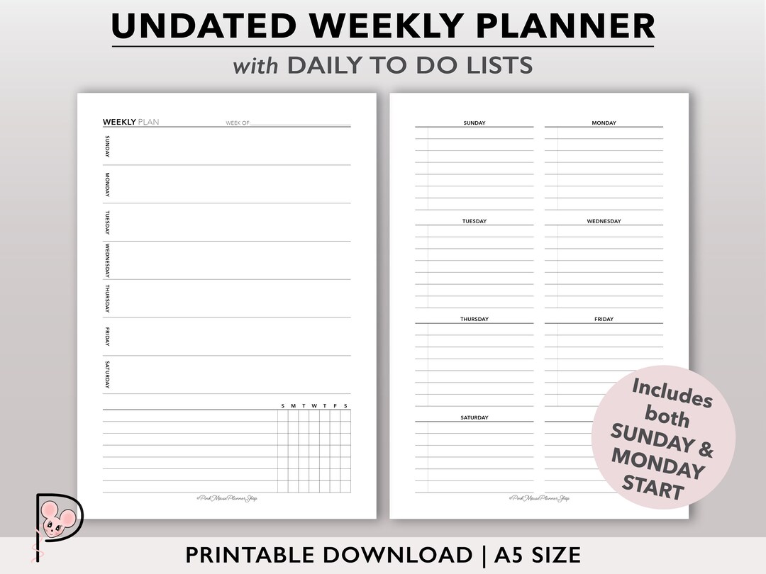 Undated Weekly Planner Printable Daily to Do List Printable - Etsy
