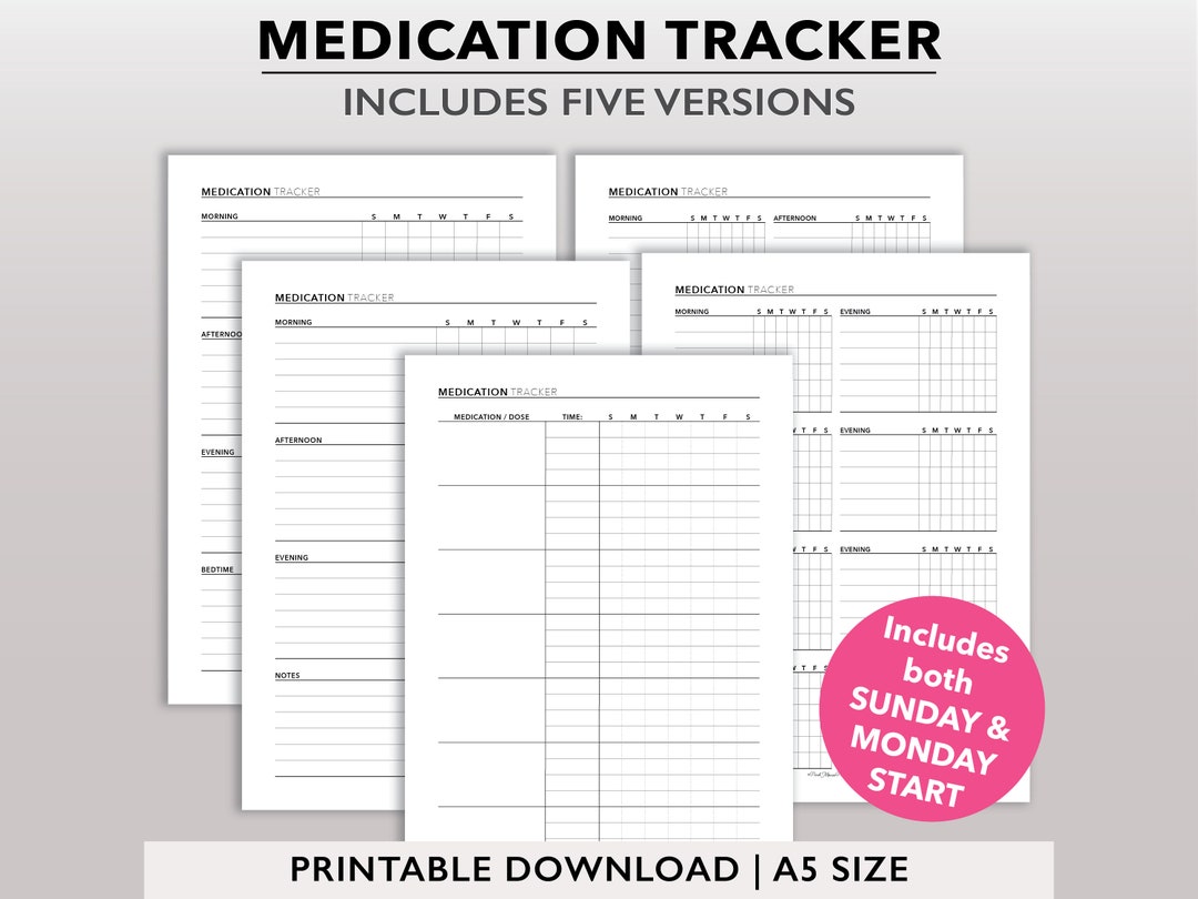 Medication Tracker Printable, Medication Chart Template, A5 Meds ...