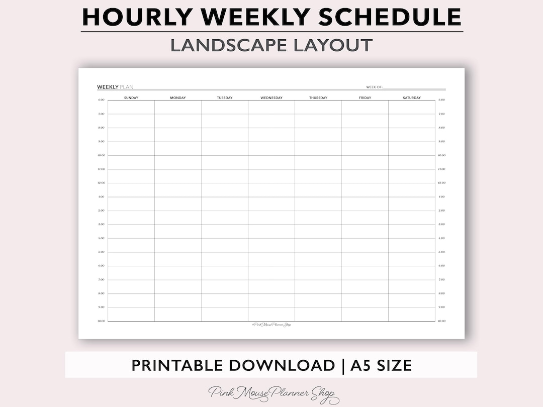 Undated Weekly Schedule Printable, Time Block Planner Insert, Hourly ...