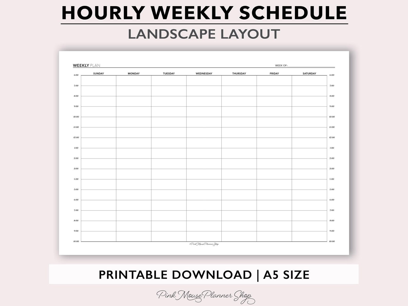 Undated Weekly Schedule Printable, Time Block Planner Insert, Hourly ...