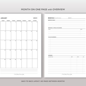 2024 Monthly Printable Planner Inserts, Month on One Page With Overview ...