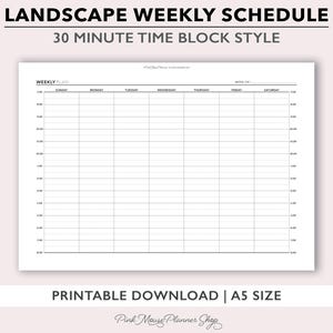 30 Minute Weekly Schedule Printable, Time Block Planner Insert, Hourly ...