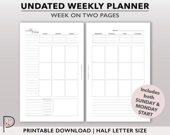 Vertical Weekly Planner, Pocket Printable Planner Inserts, Week on Two ...