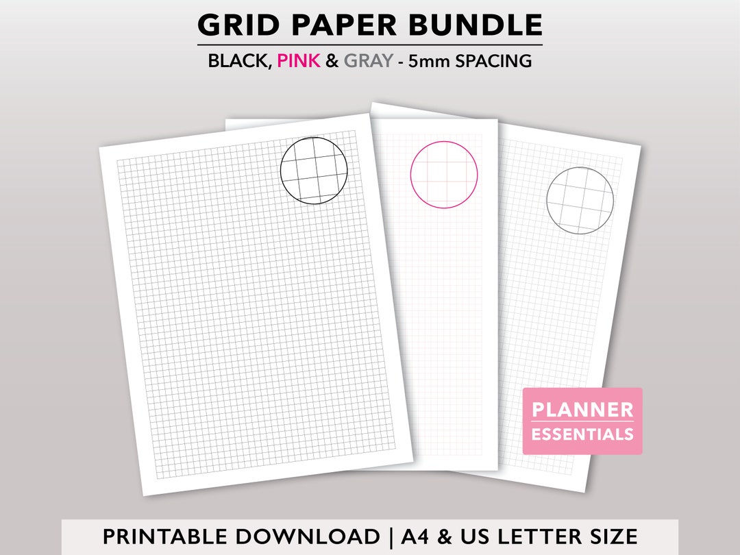 Printable Grid Paper in Black Pink & Gray for Planners, Notebooks or ...