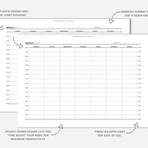 Undated Weekly Schedule Printable, Time Block Planner Insert, Hourly Planner Page, Vertical ...