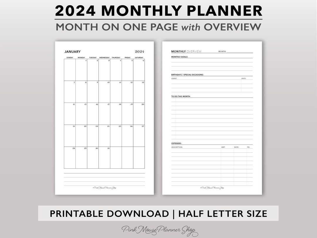 2024 Monthly Printable Planner Inserts, Month on One Page With ...