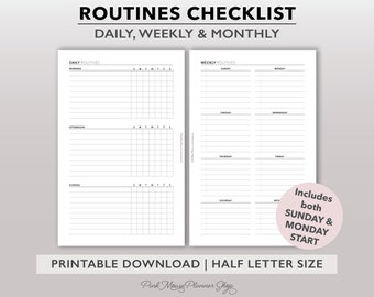 Routine Checklist Printable Planner Insert, Daily Routine Page, Weekly ...