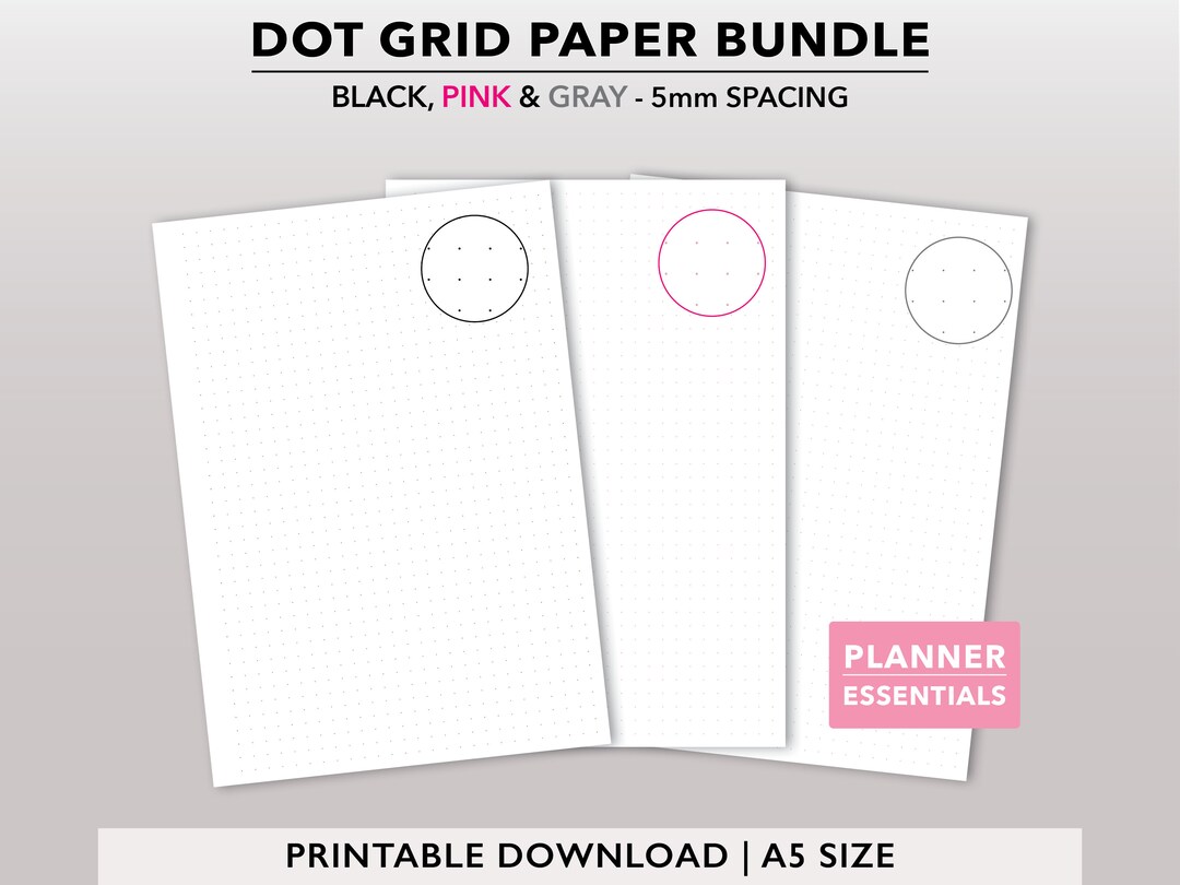 Printable Dot Grid Paper in Black, Pink & Gray for Planners, Notebooks ...