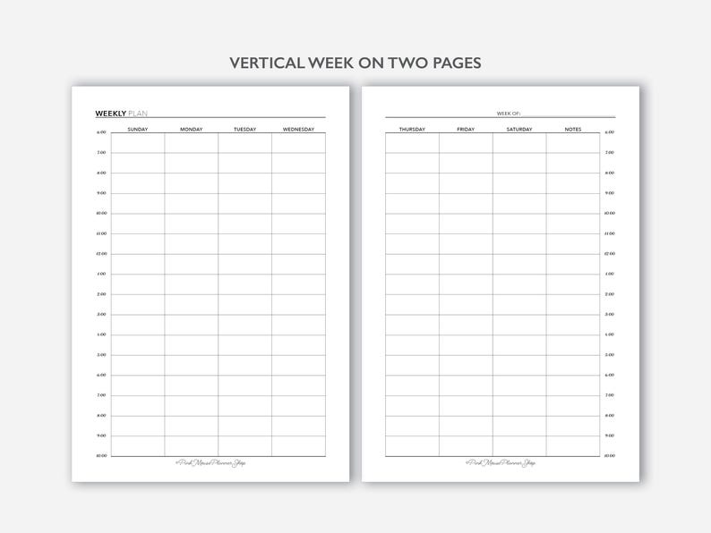 Two Page Weekly Planner Printable, Time Block Planner Insert, Hourly ...