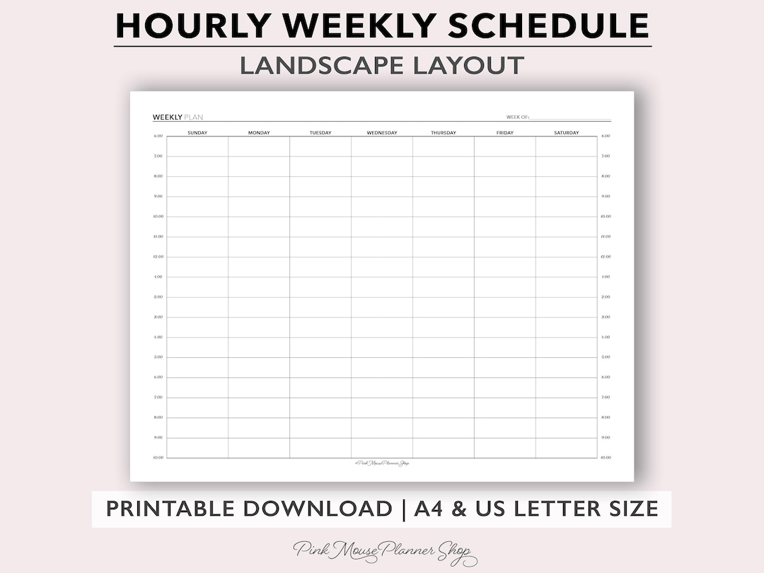 Undated Weekly Schedule Printable, Time Block Planner Insert, Hourly ...