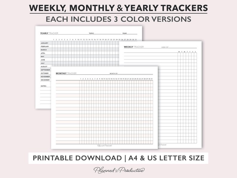 Printable Tracker Bundle Planner Insert, Weekly Tracker Page, Monthly ...