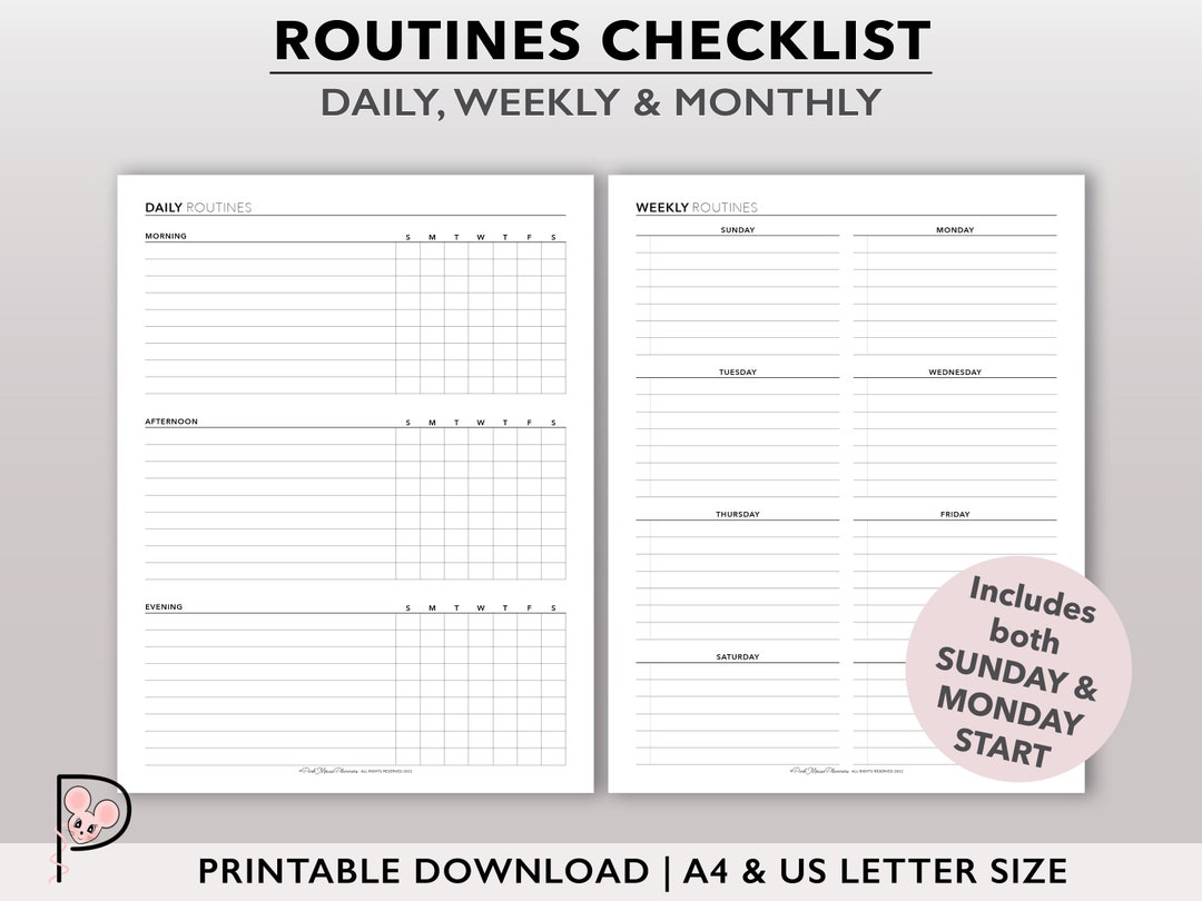 Routine Checklist Printable Planner Insert Daily Routine - Etsy Australia