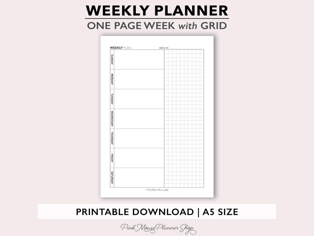 Weekly Planner Printable for A5 Planners, Week on One Page Planner ...