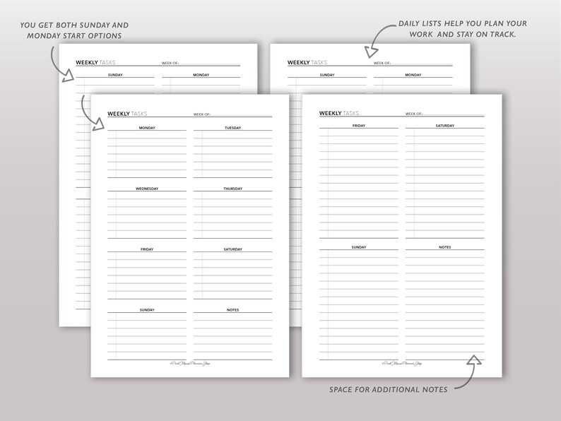Printable Two Page Weekly to Do List, Weekly Tasks, Daily Checklist ...