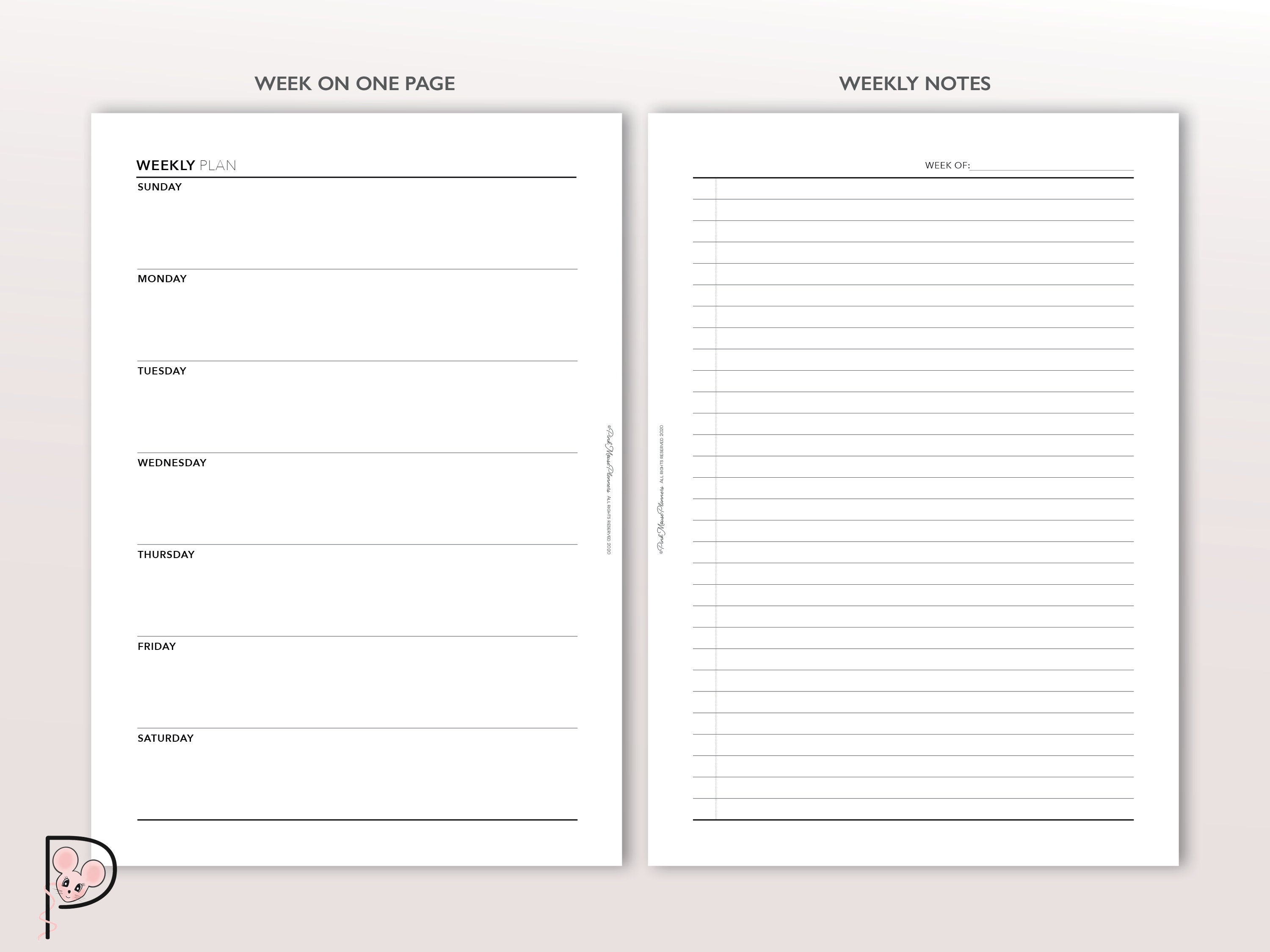 Undated Weekly Planner Printable 2 Page per Week WO2P Weekly - Etsy