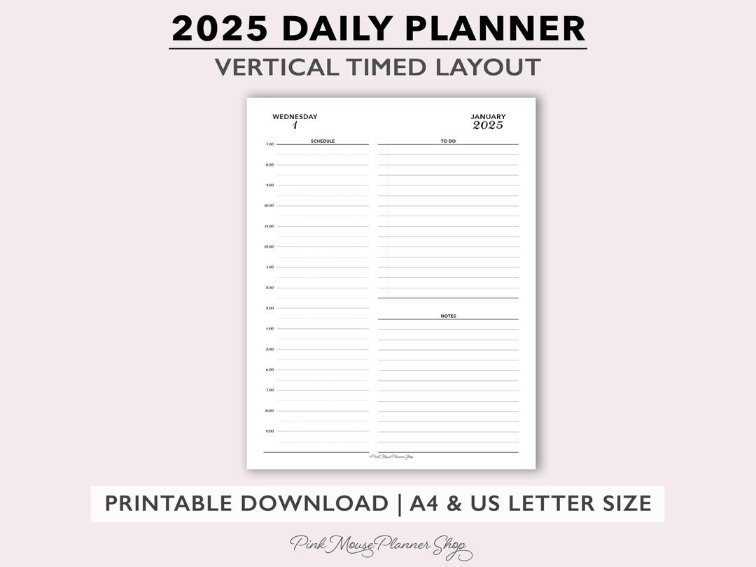 2025 Daily Planner Inserts With Vertical Timed Schedule, One Day per ...
