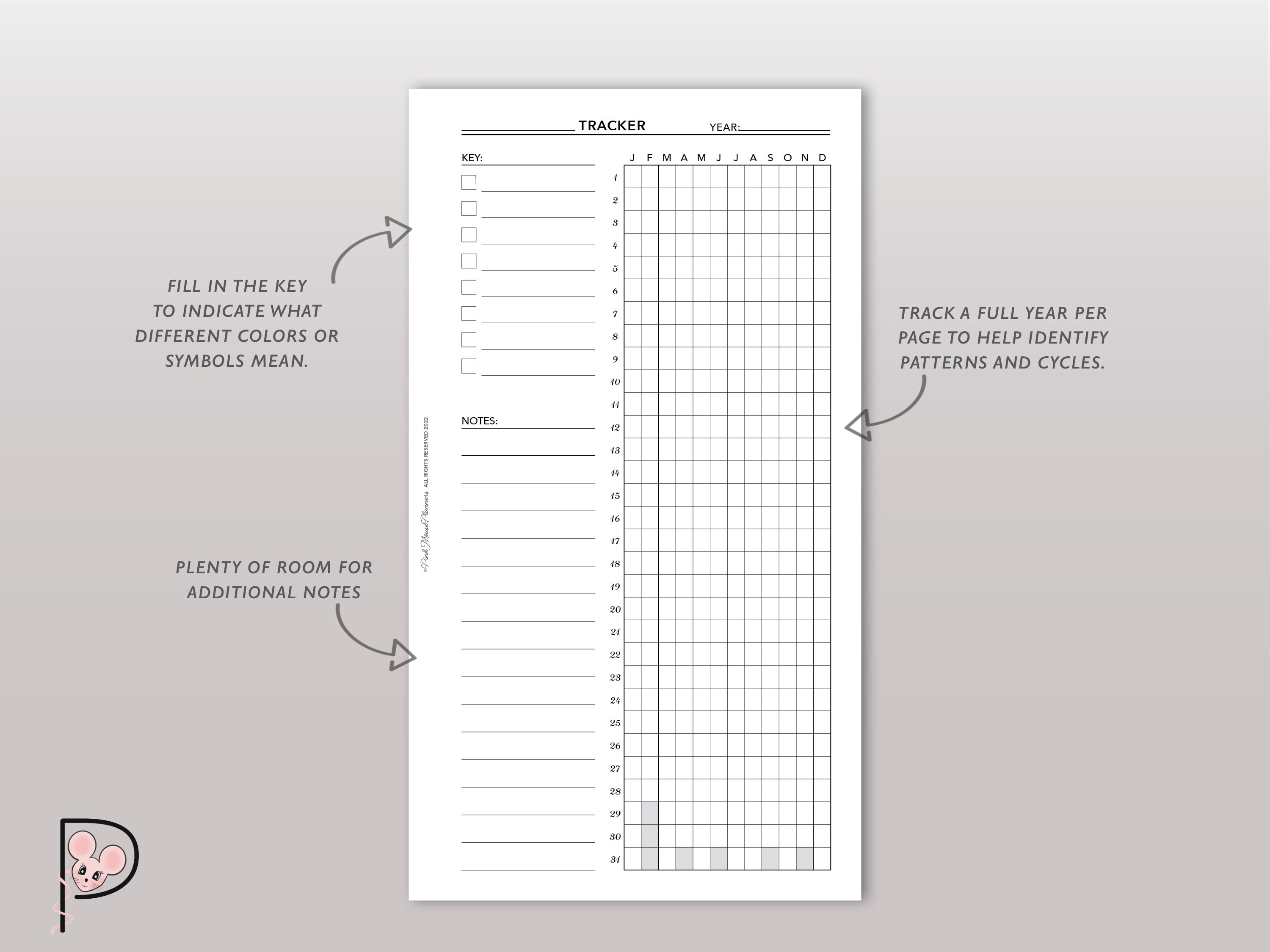 Vertical Yearly Tracker Printable Planner Insert, Habit Tracker Insert ...
