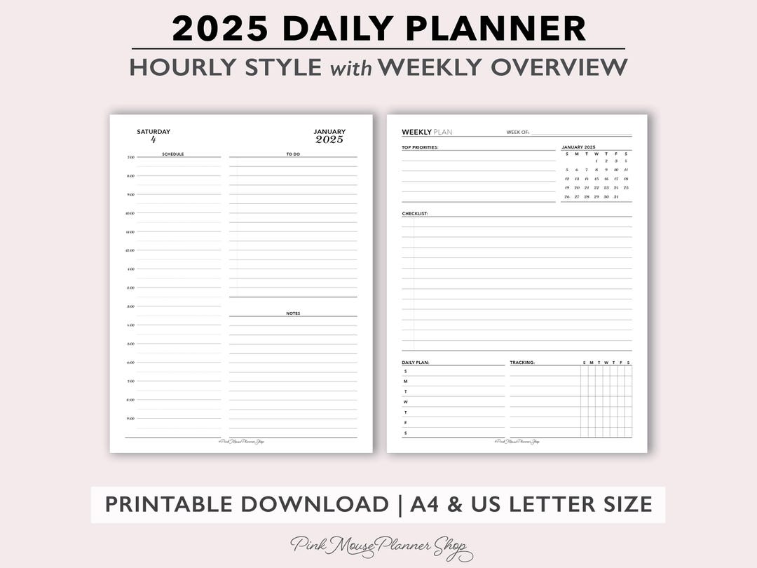 2025 Daily Vertical Timed Planner Inserts W/ Weekly Overview, Day per ...