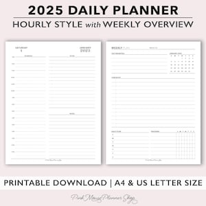2025 Daily Vertical Timed Planner Inserts W/ Weekly Overview, Day per ...