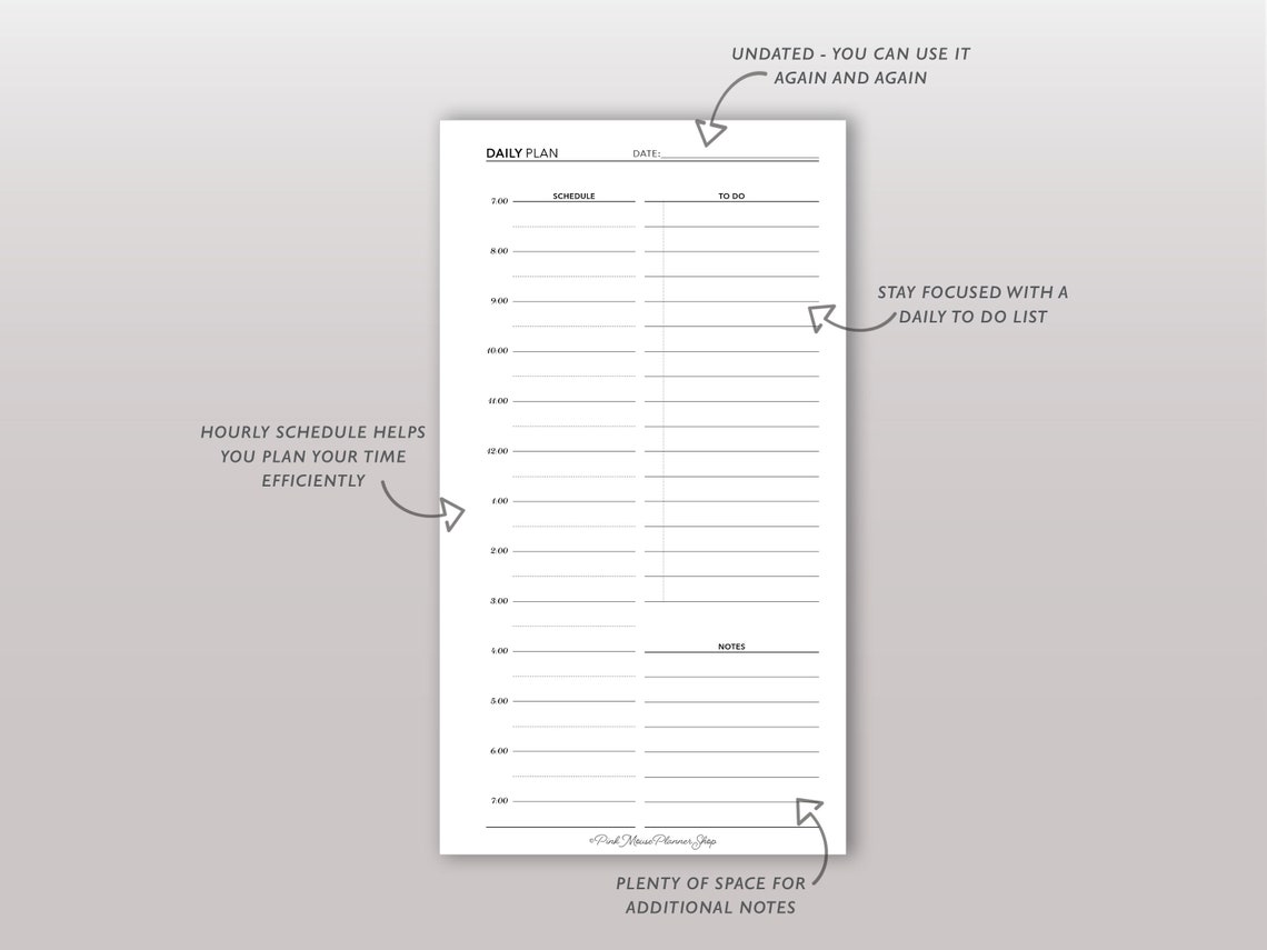 Daily Planner Printable, Day per Page Undated Planner Insert, One Page ...