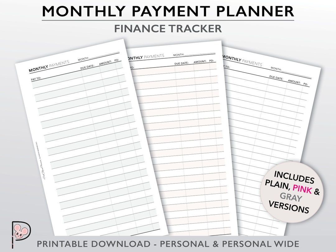 Monthly Payment Tracker, Printable Budget Planning Insert, Finance ...