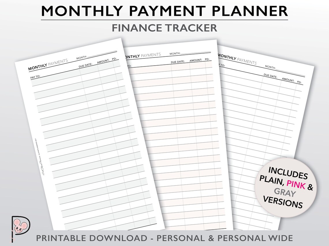 Monthly Payment Tracker Printable Budget Planning Insert - Etsy
