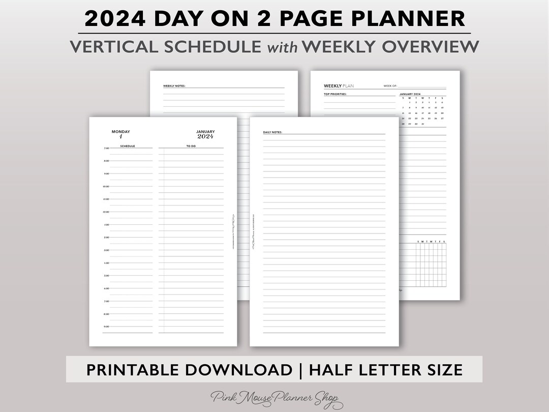 2024 Two Page per Day Daily Planner Printable W/ Weekly Dashboard ...
