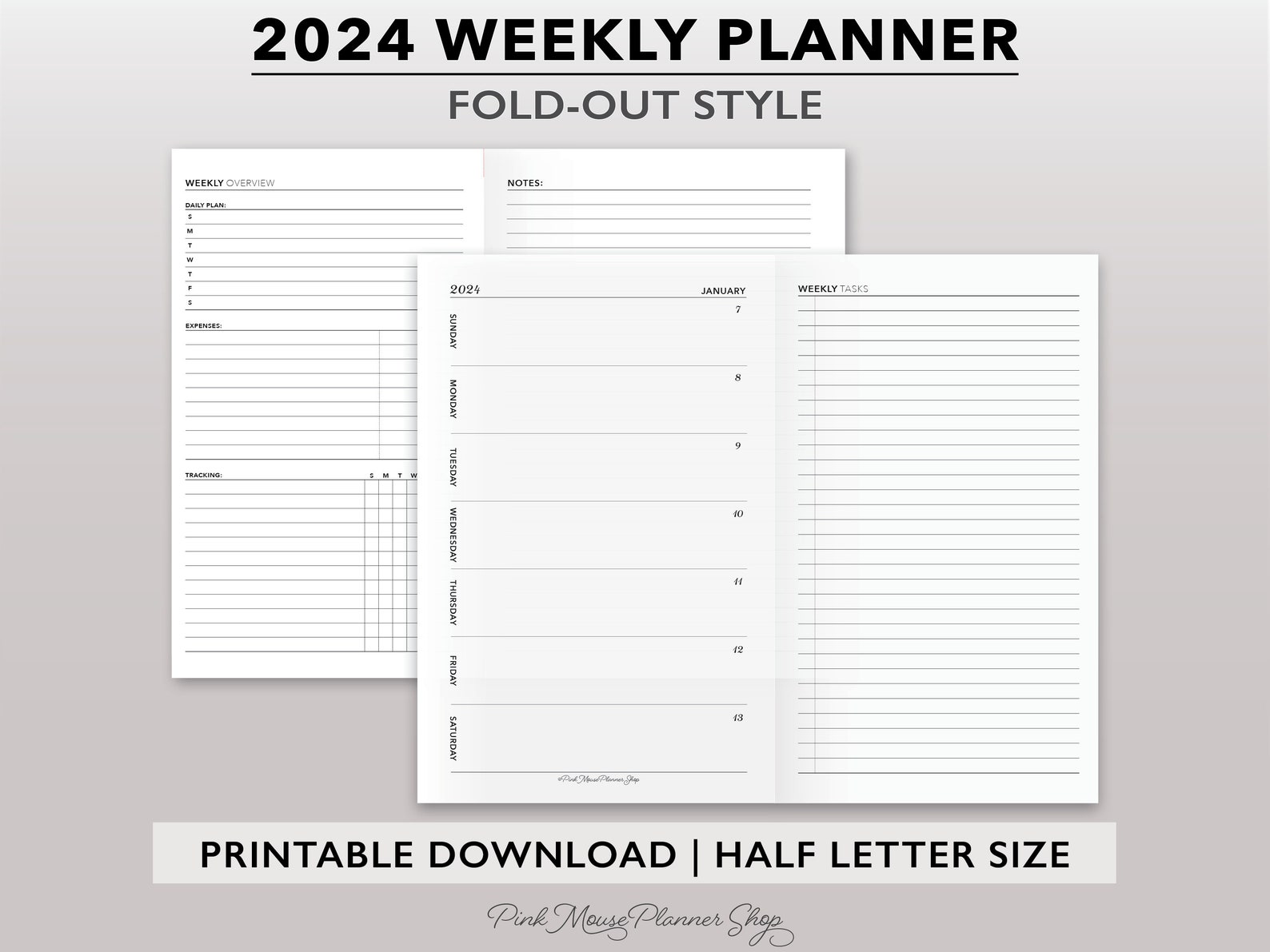 2024 Fold Out Weekly Planner Printable, 2024 Weekly Agenda, Half Letter ...
