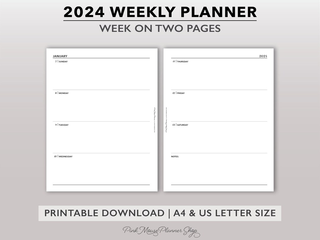 2024 Weekly Planner Printable, 2024 Weekly Planner Insert, Simple Week ...