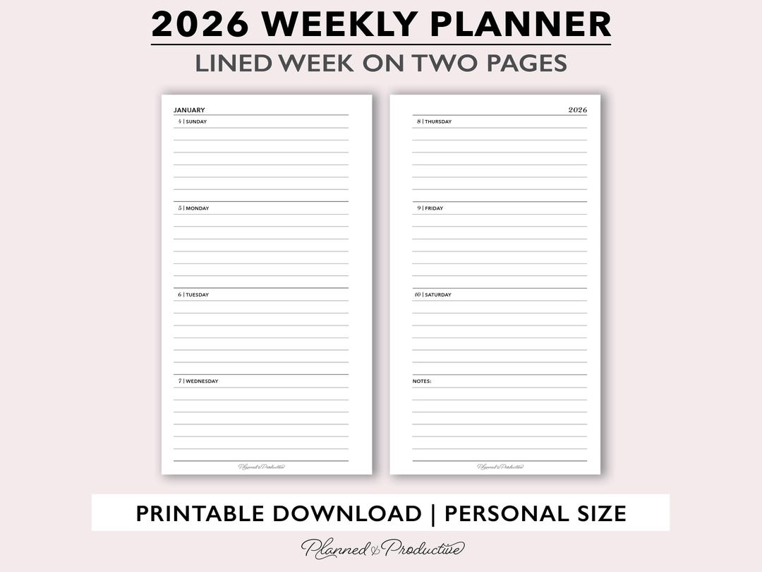 2026 Lined Weekly Planner Printable, 2026 Weekly Planner Template ...