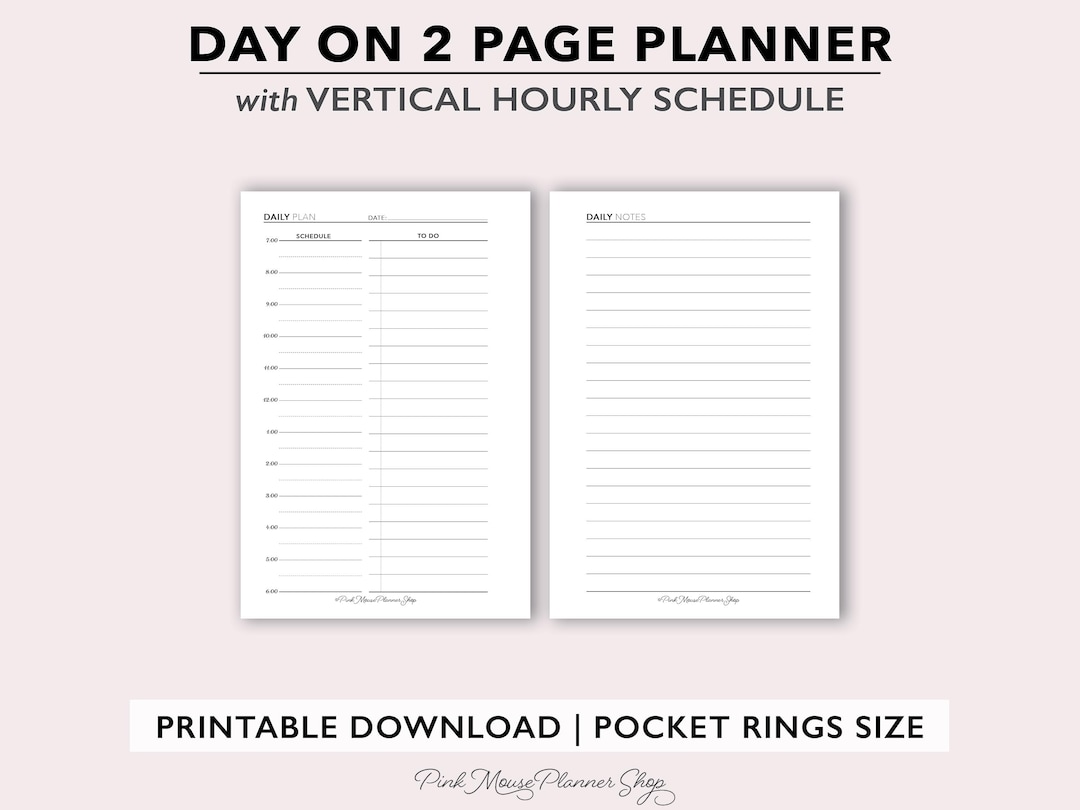 Two Page per Day Daily Planner Printable, Pocket Size Day on 2 Page ...