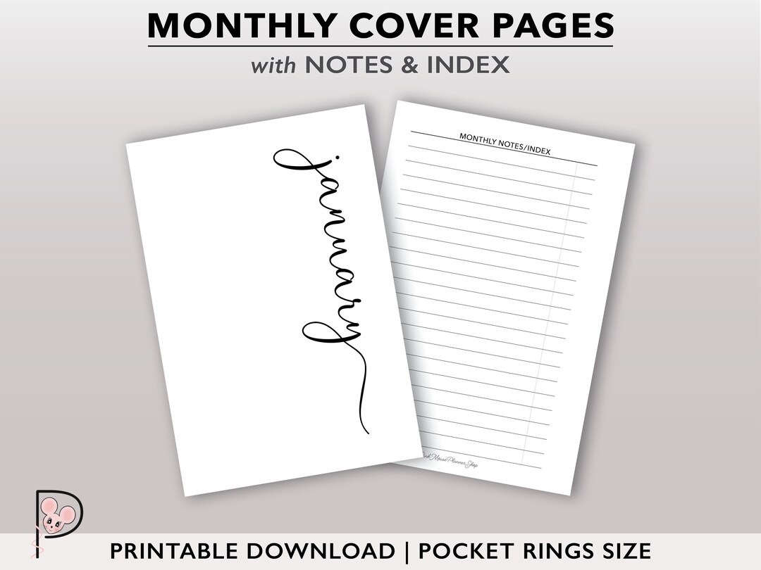 Monthly Cover Page Printable Insert for Pocket Size Planners, Monthly ...