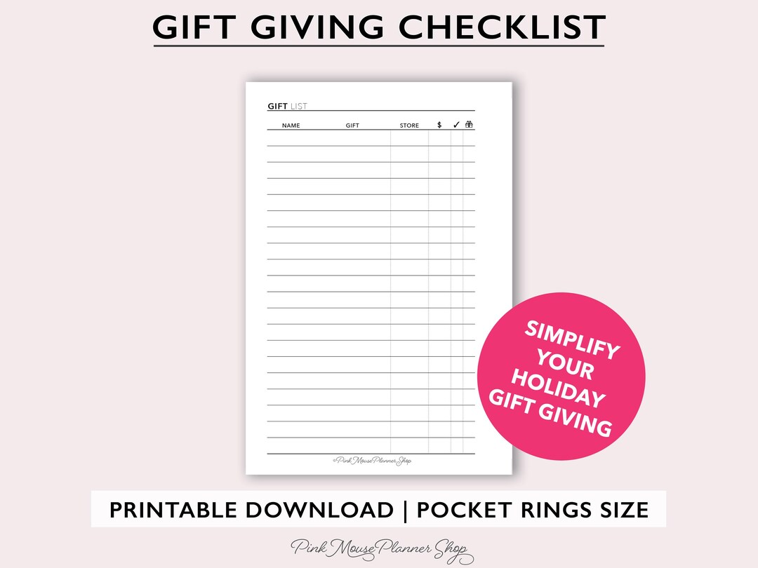 Printable Gift List Planner Insert, Pocket Size Holiday Gift Tracker ...