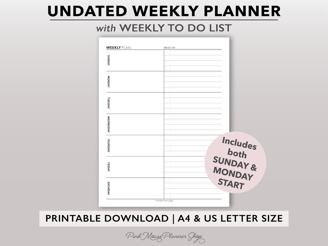 Weekly Planner Printable, Week on One Page Weekly Planner Template ...