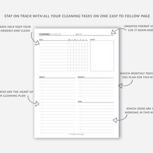 A4 / U.S. Letter Size Cleaning Schedule Printable, Zone Cleaning ...