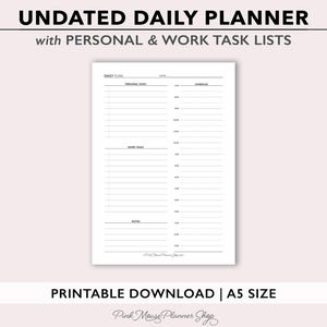 Daily Schedule With Work & Personal Task Lists, Day per Page Undated ...