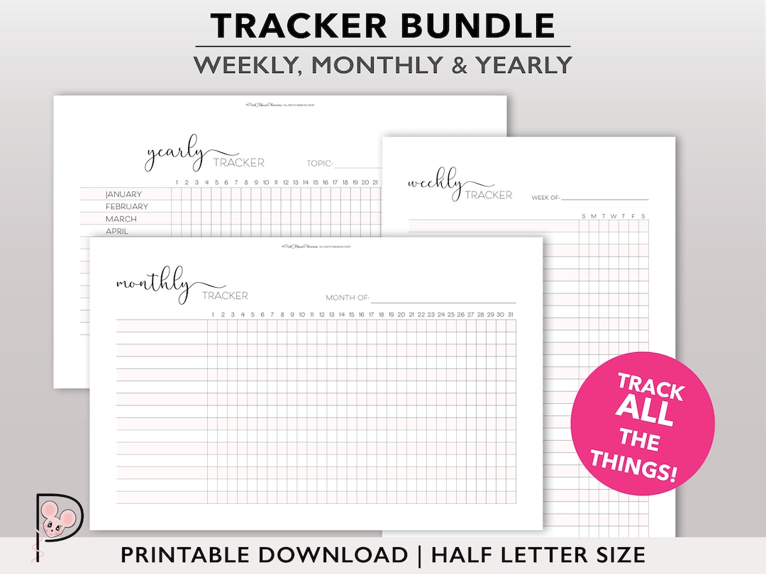 Printable Tracker Bundle Planner Insert, Weekly Tracker Page, Monthly ...