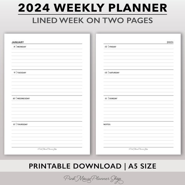 Printable Ruled 2024 Calendar - Etsy