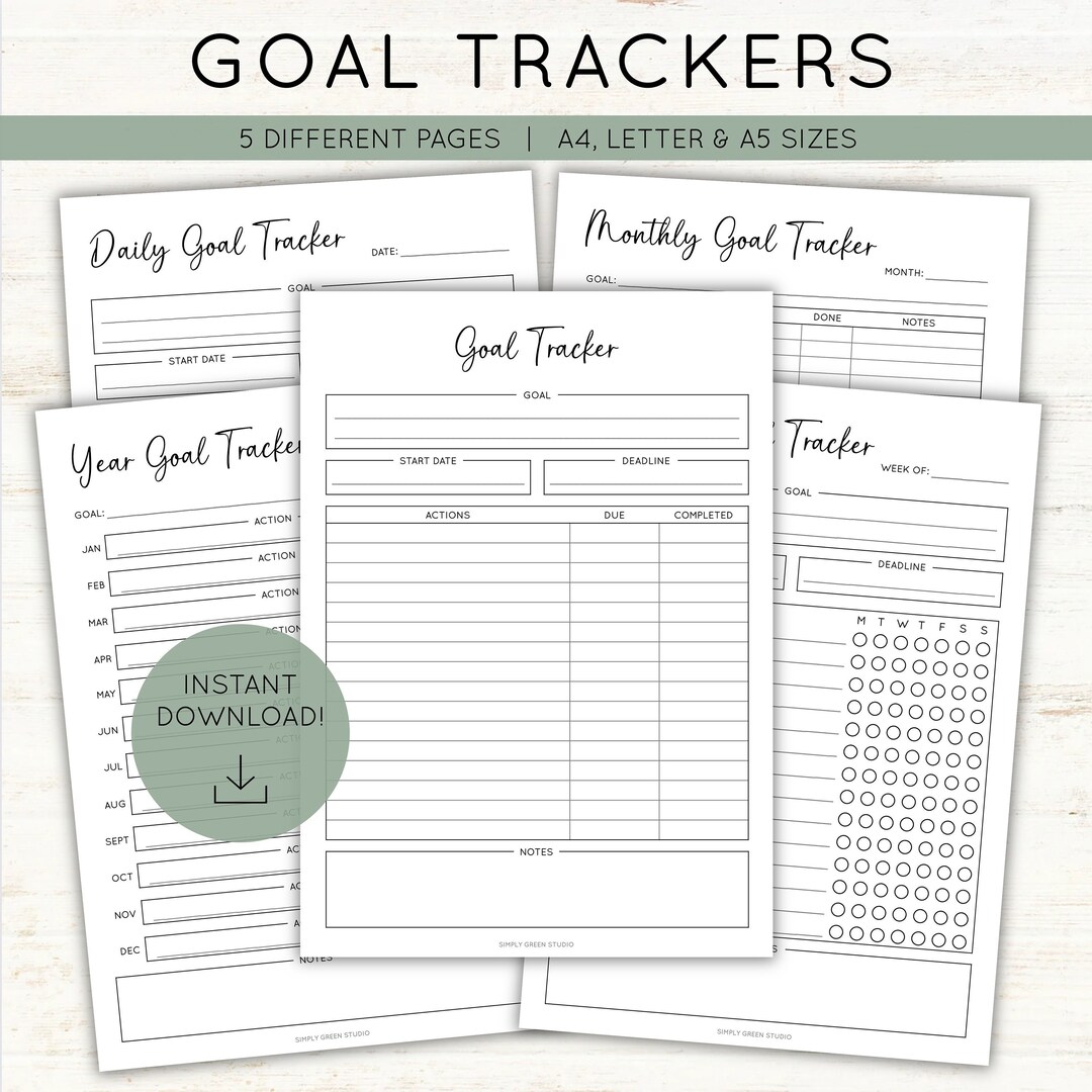 Goal Tracker Printables Bundle Goals, Deadlines, Actions, & Notes ...