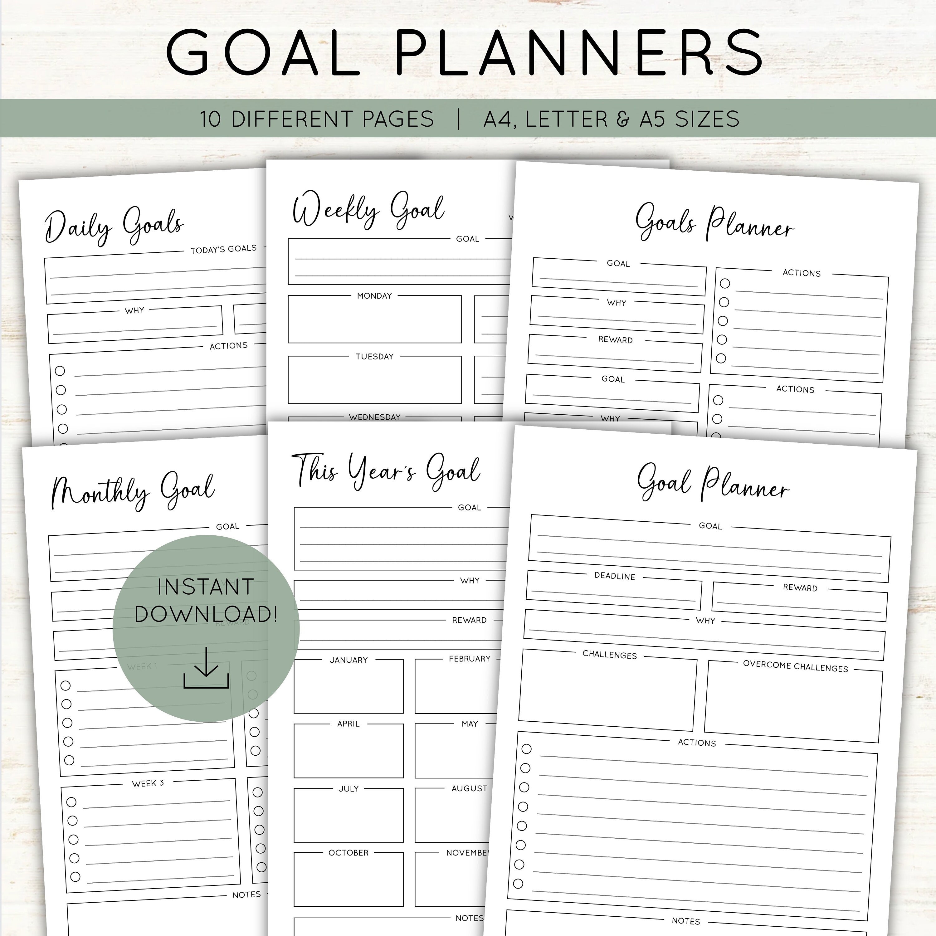 Goal Planner Printables Bundle Goals, Deadlines, Rewards, Challenges ...