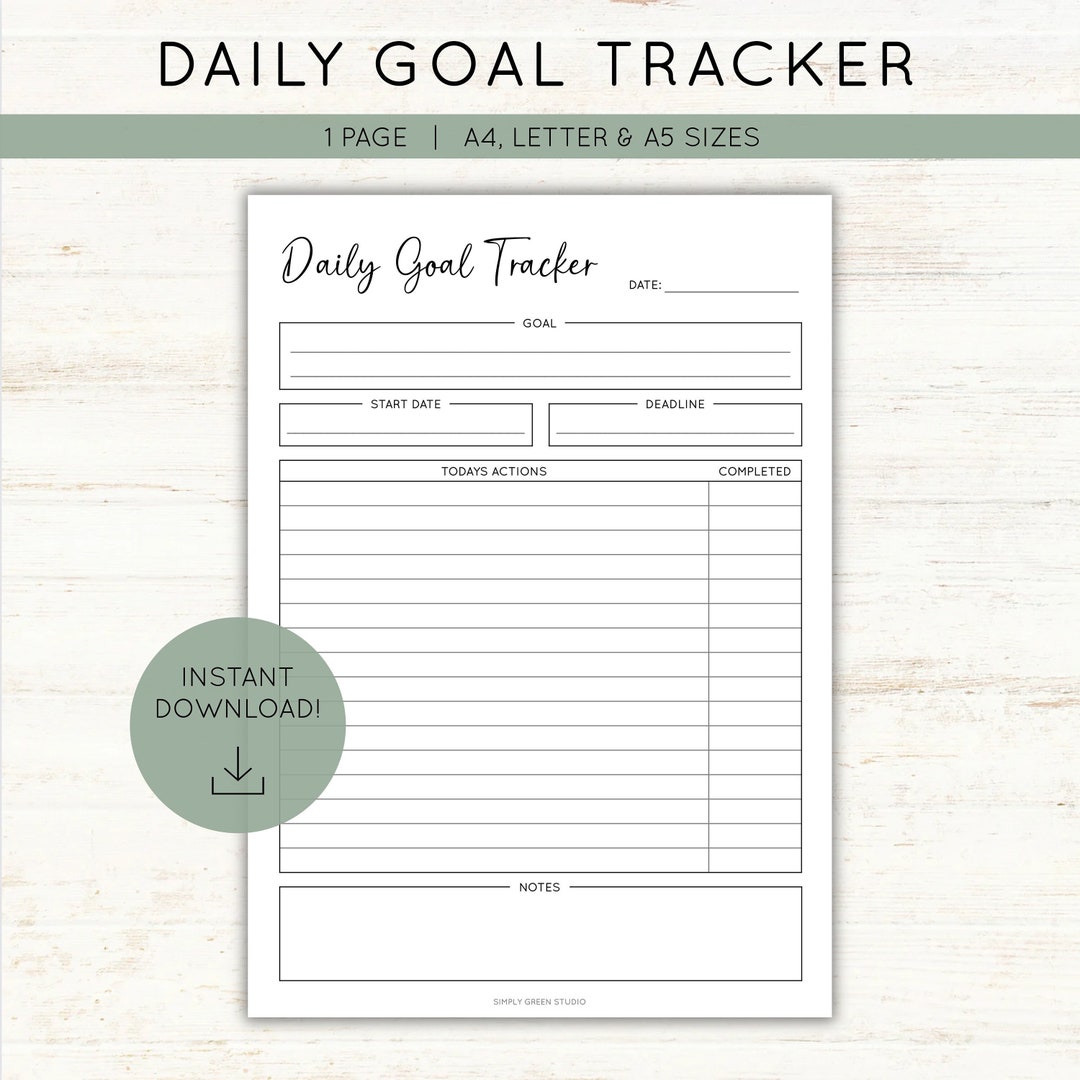 Daily Goal Tracker Printable Goal, Deadline, Actions, Due Dates ...