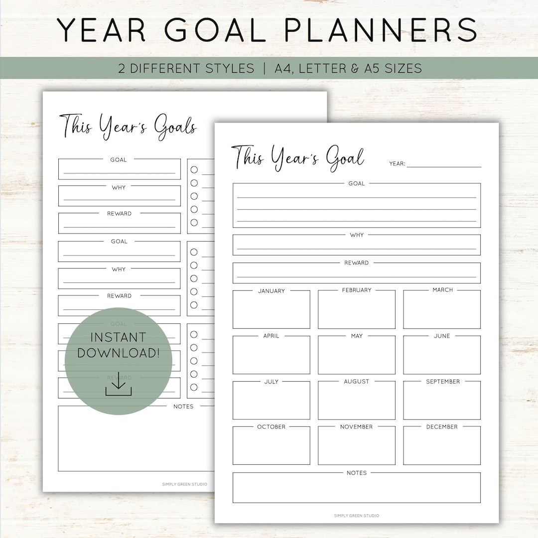 Imprimibles del Planificador de Metas del Año / Metas, Recompensas ...