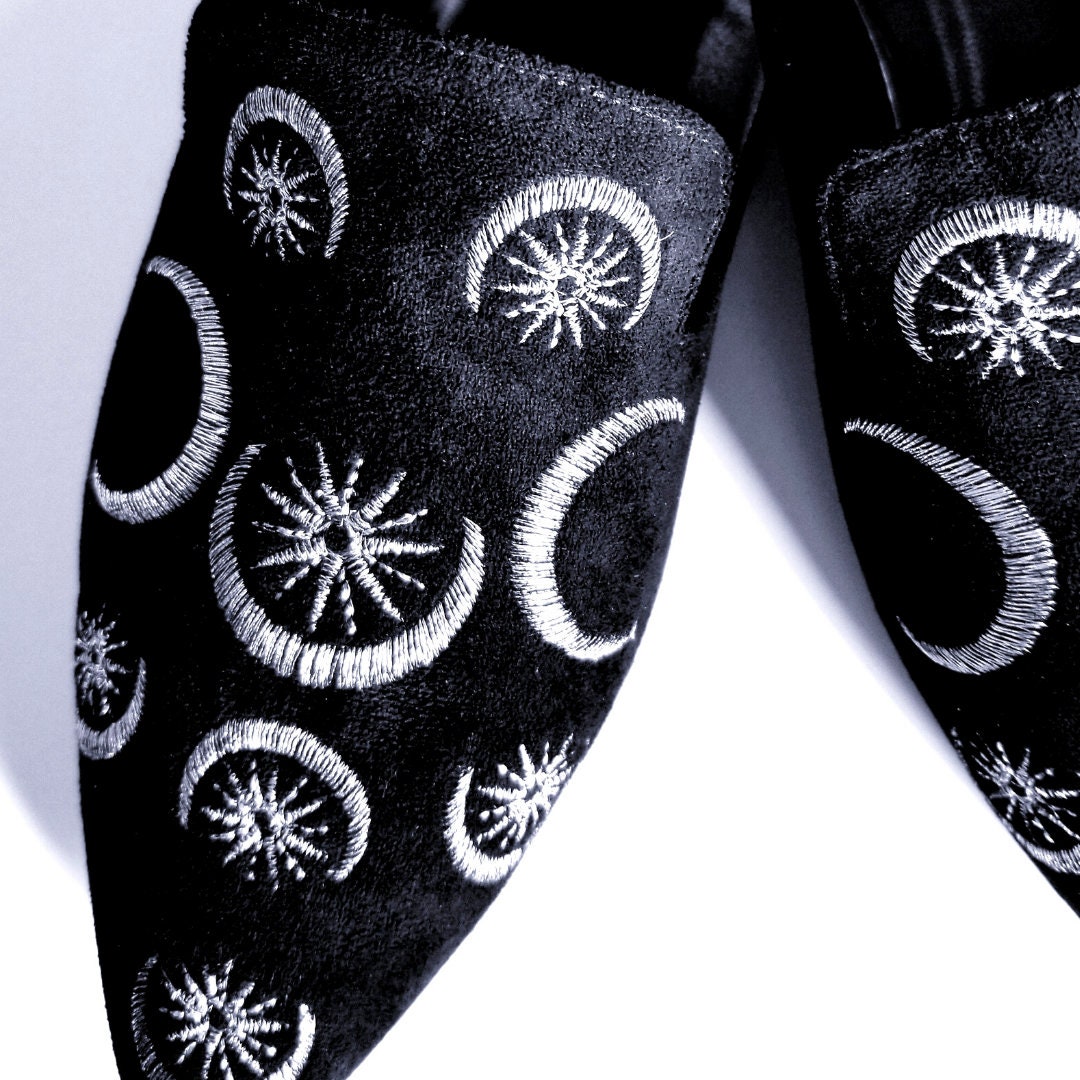 Witchy Embroidered Hecate Triple Moon Star Mules Witchy | Etsy Australia
