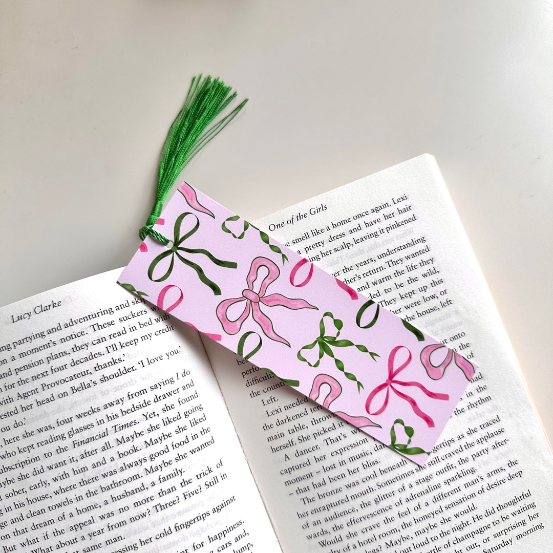 Bow Print Bookmark Pink Green Coquette Tassel Book Lover Reading ...