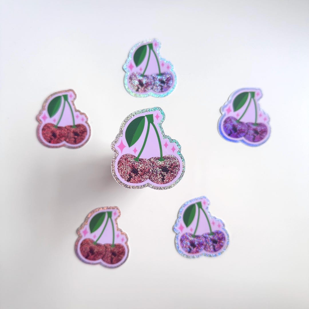 Disco Ball Cherries Sticker | Holographic Glitter Sparkles Pink Cute ...